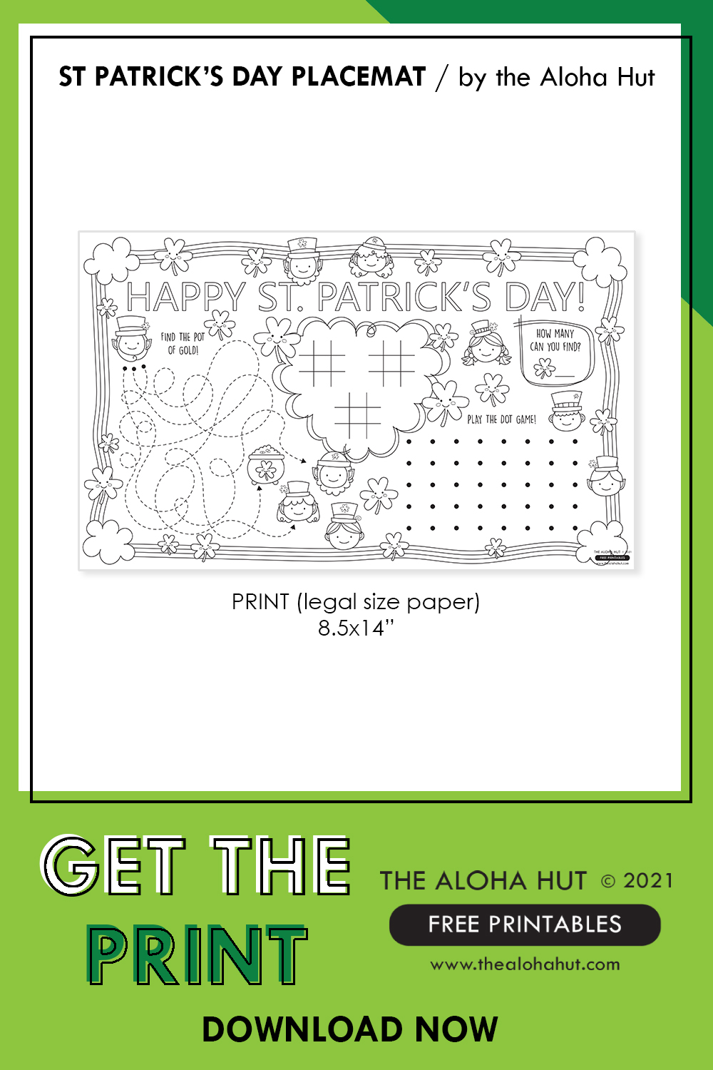 ST PATRICK'S DAY PLACEMAT COLORING PAGE - FREE PRINTABLE - The Aloha Hut