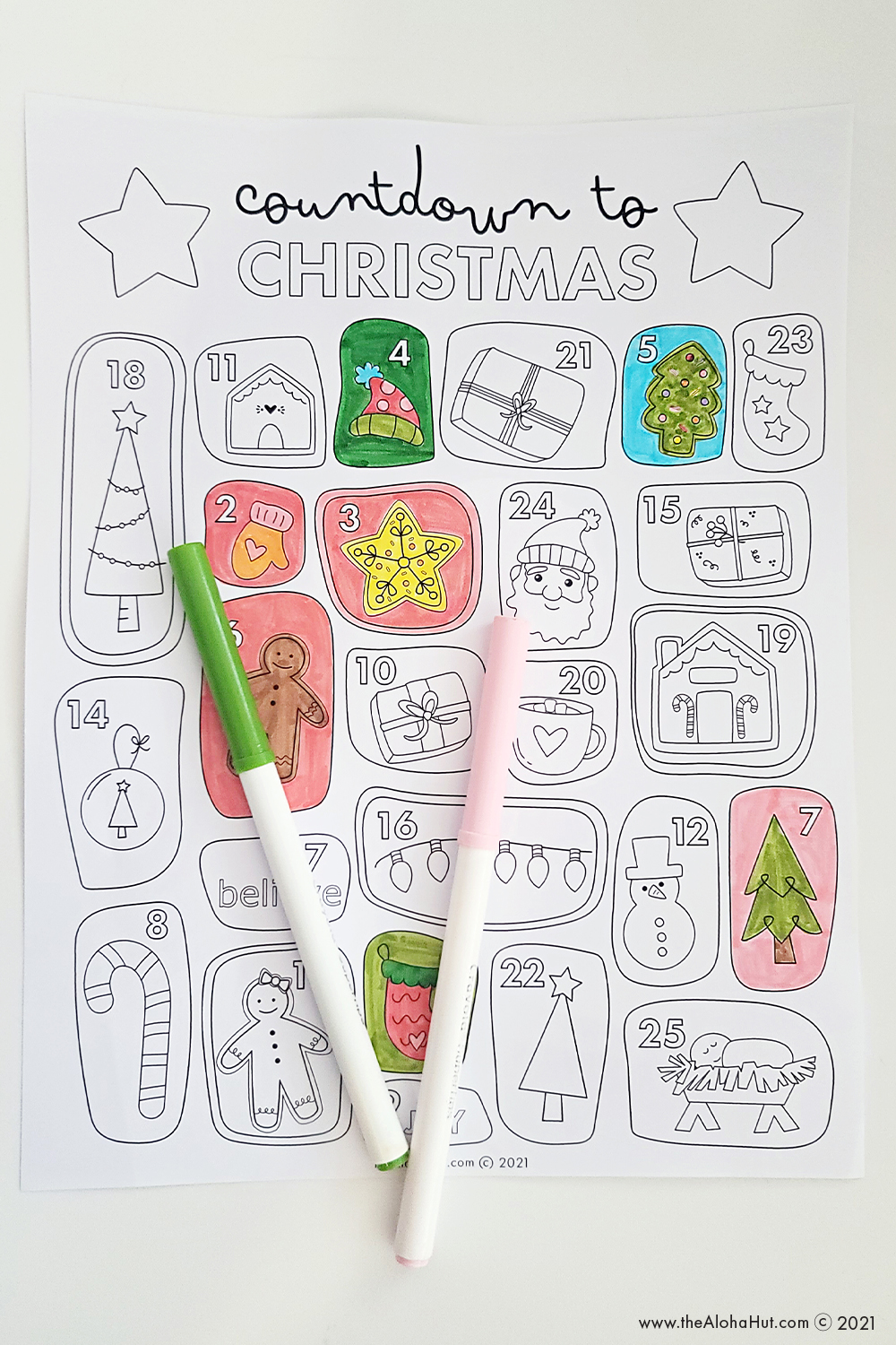 Christmas Advent Countdown Calendar & Coloring Page - The Aloha Hut