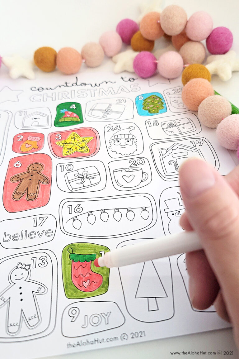 Christmas Advent Countdown Calendar & Coloring Page - The Aloha Hut