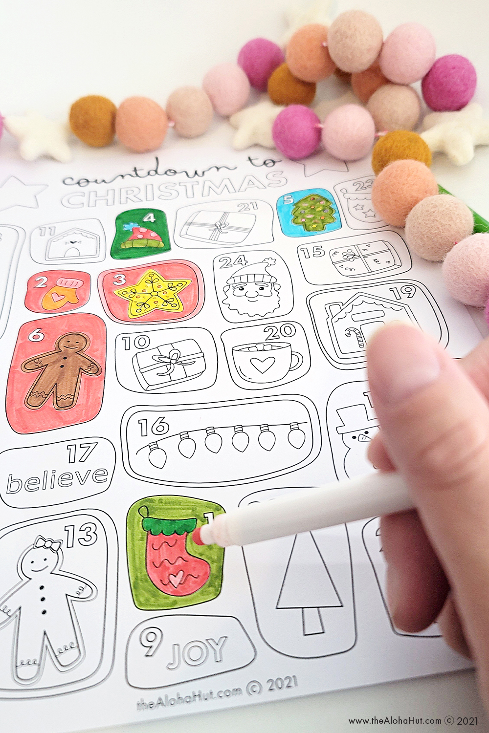 Christmas Advent Countdown Calendar & Coloring Page - The Aloha Hut