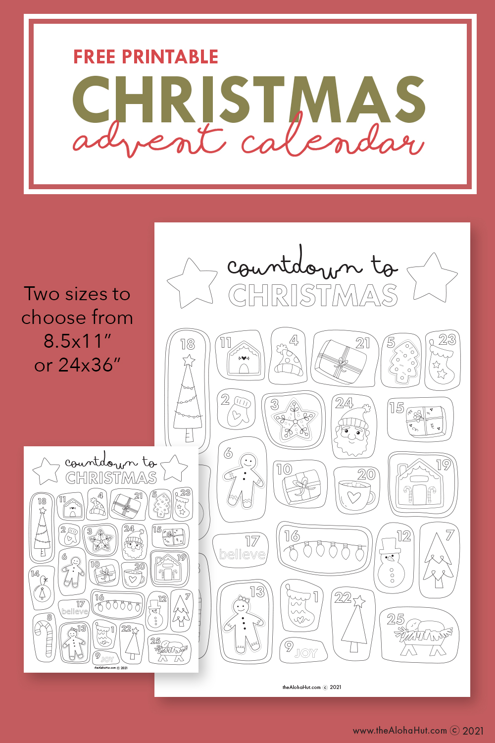 Christmas Advent Countdown Calendar & Coloring Page - The Aloha Hut