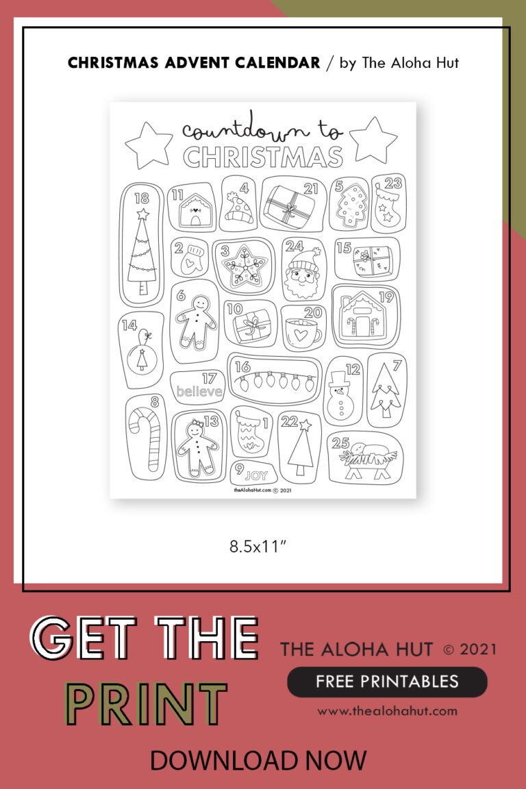 Christmas Advent Countdown Calendar & Coloring Page - The Aloha Hut
