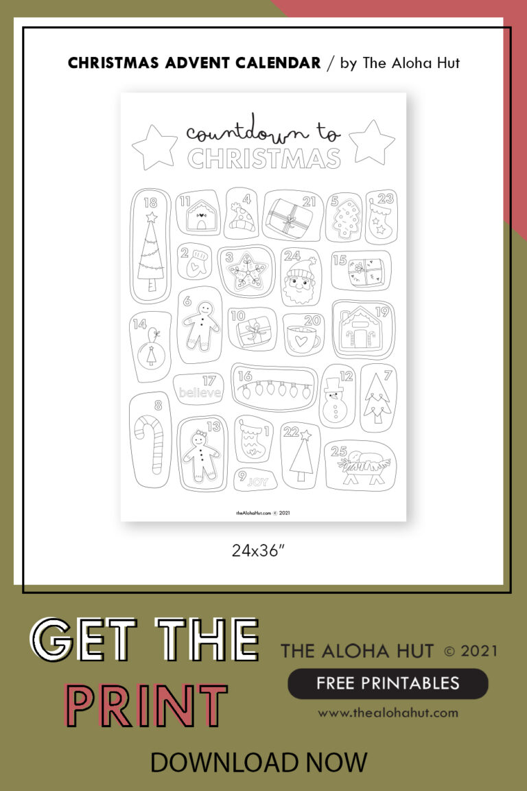 Christmas Advent Countdown Calendar & Coloring Page - The Aloha Hut