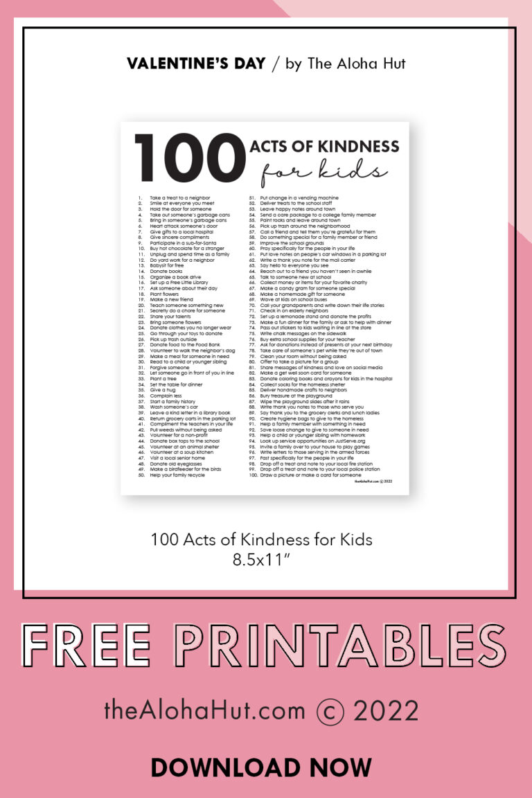 VALENTINE'S DAY - 100 Acts of Kindness FREE PRINTABLE Poster - The ...
